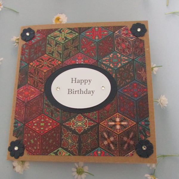 Happy Birthday Kraft Lined Card Mosaic Tile ins... - Folksy