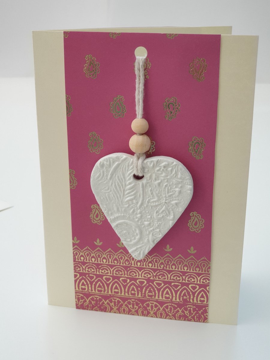 Removable clay heart keepsake card - Folksy