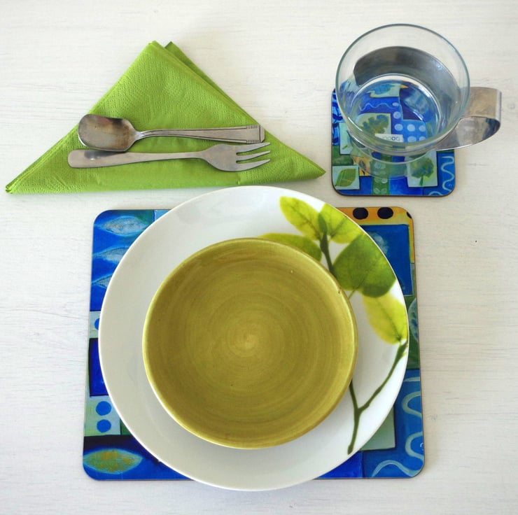 Set of 2 Green and Blue Placemats and Coasters ... - Folksy