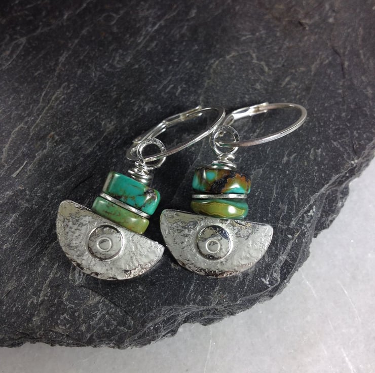 Ulu , handmade silver and turquoise earrings - Folksy
