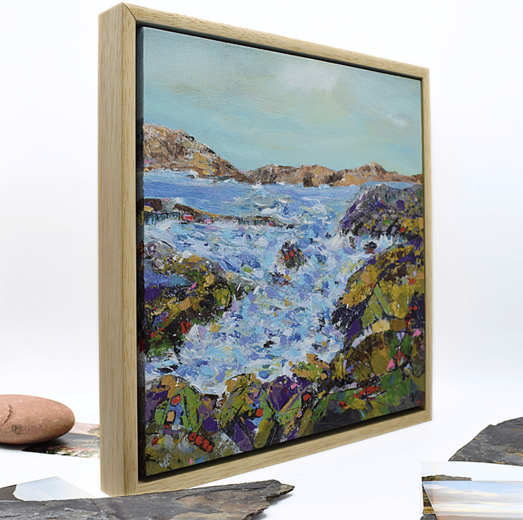 Colourful painting - rough sea - coast - landsc... - Folksy