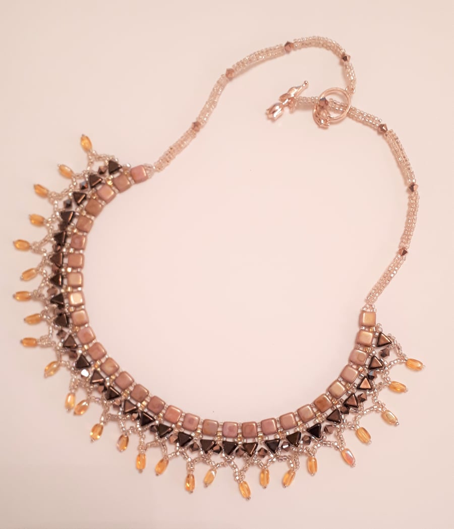 Caramel and bronze collar style necklace - Folksy