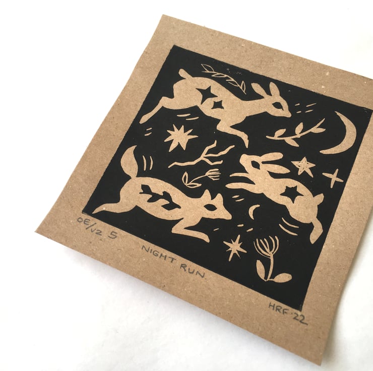 Deer, Rabbit and Fox Lino Print, an original li... - Folksy
