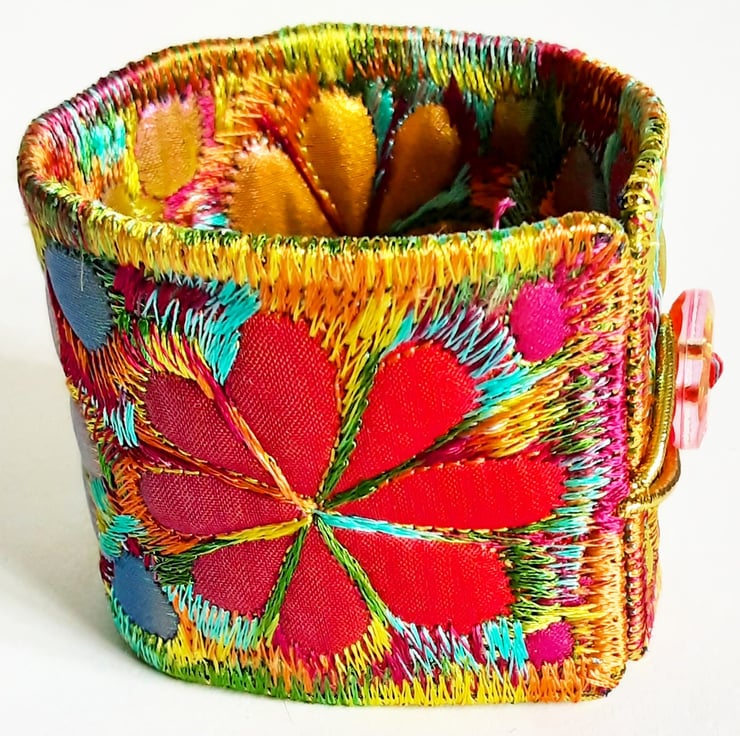 Textile Cuff with Free Machine Embroidery - Folksy