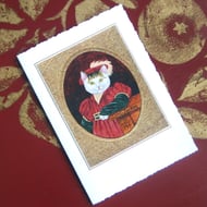 Tudor Cat Miniature Painting Blank Card - Folksy