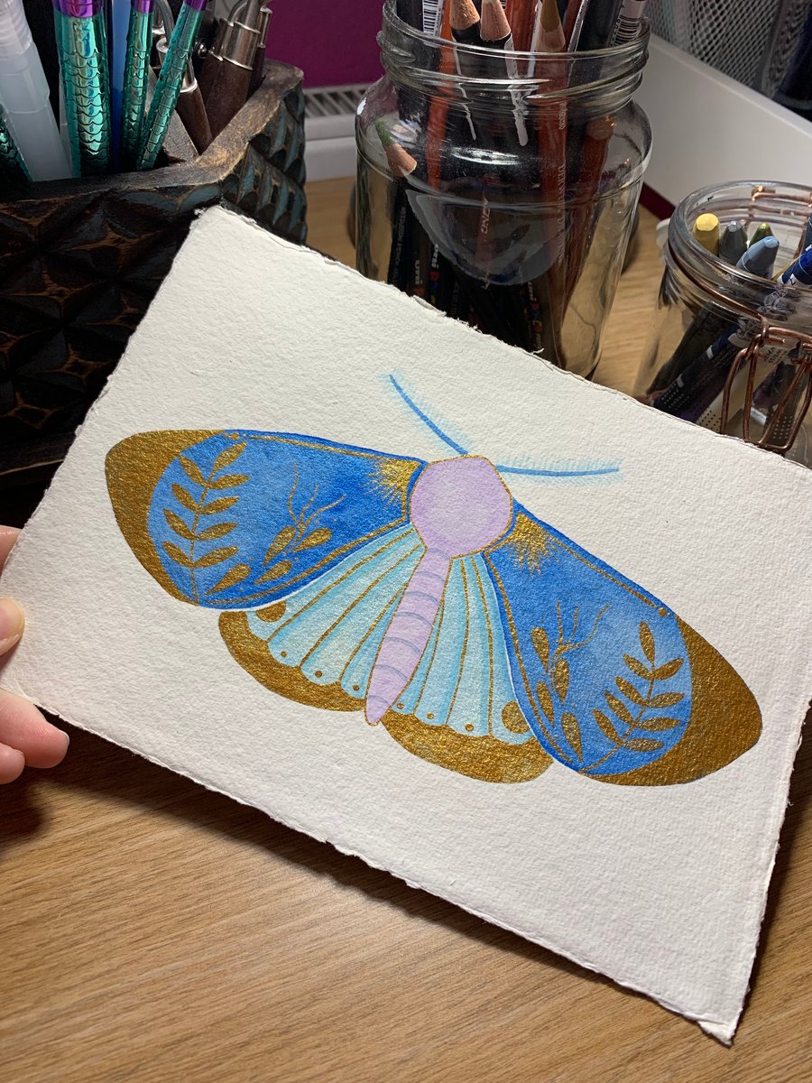 Original Watercolour Moth Folk Art Painting - Folksy