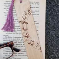 Hand Burned Wooden Bookmark - Musical Notes - Folksy
