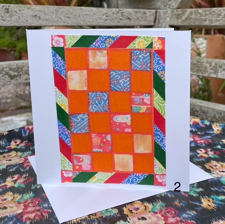 Blank card - handmade patchwork collage ‘Bright... - Folksy
