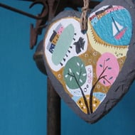 Slate Hanging Heart..Original painting of a lan... - Folksy