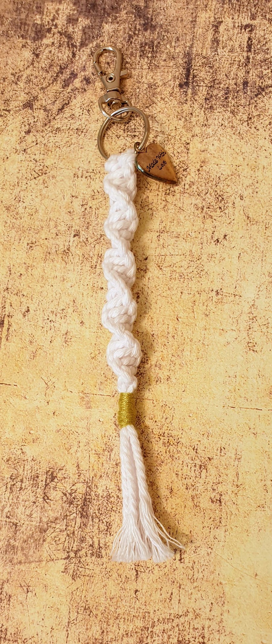 Macrame Keyring with 'Made with Love' Heart Charm - Folksy