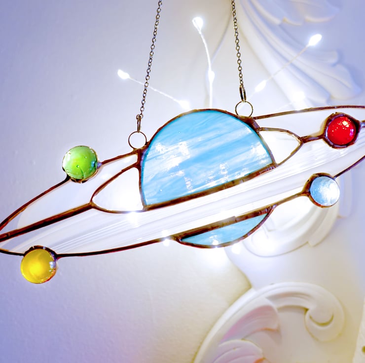 Planet Saturn Stained Glass Window Suncatcher O... - Folksy