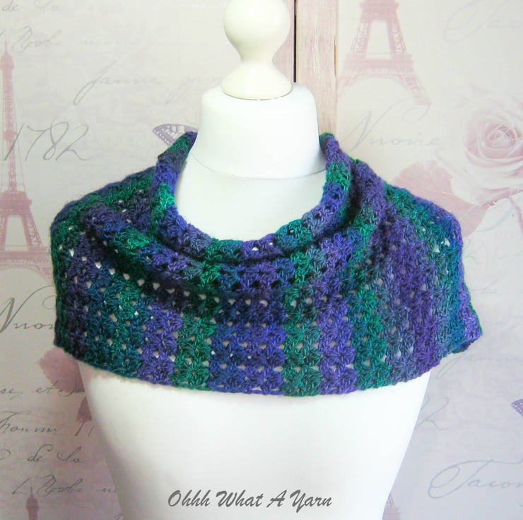 Crochet purple blue and green scarf. Crochet wr... - Folksy