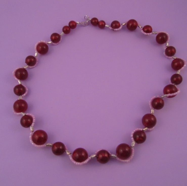 Red Pink Short Necklace - Folksy