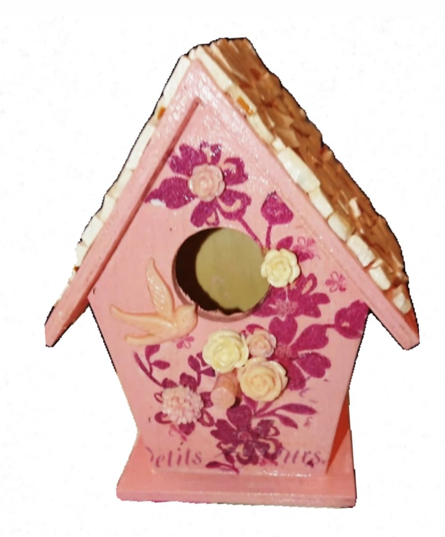 Small Decorative Pink Birdhouse with broken Chi... - Folksy