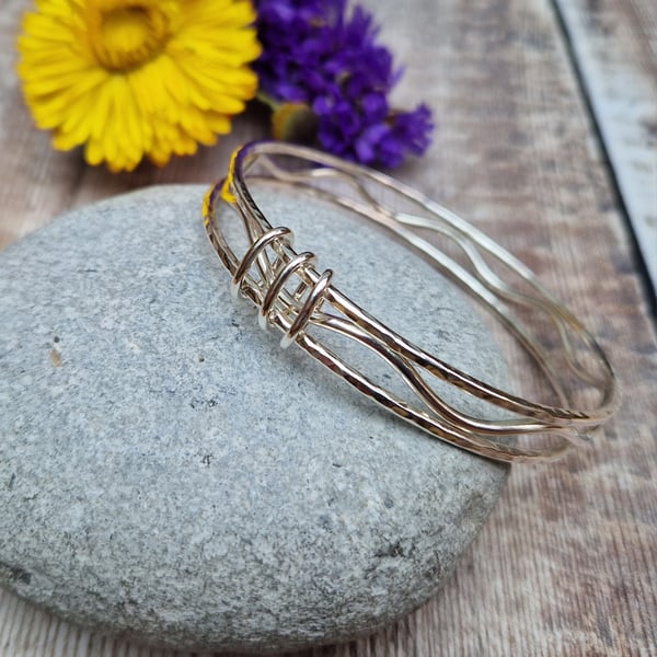 Sterling Silver Triple Bangle, Bangle Set, Bead... - Folksy