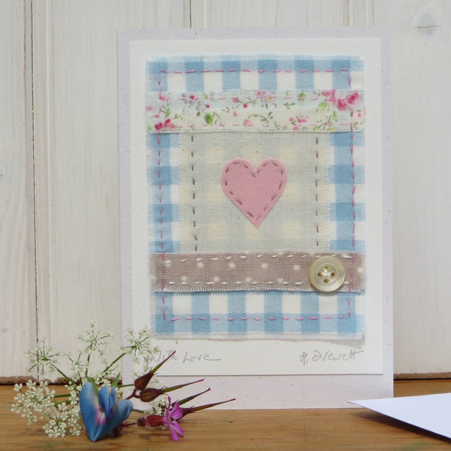 Hand-stitched little heart card with vintage mo... - Folksy