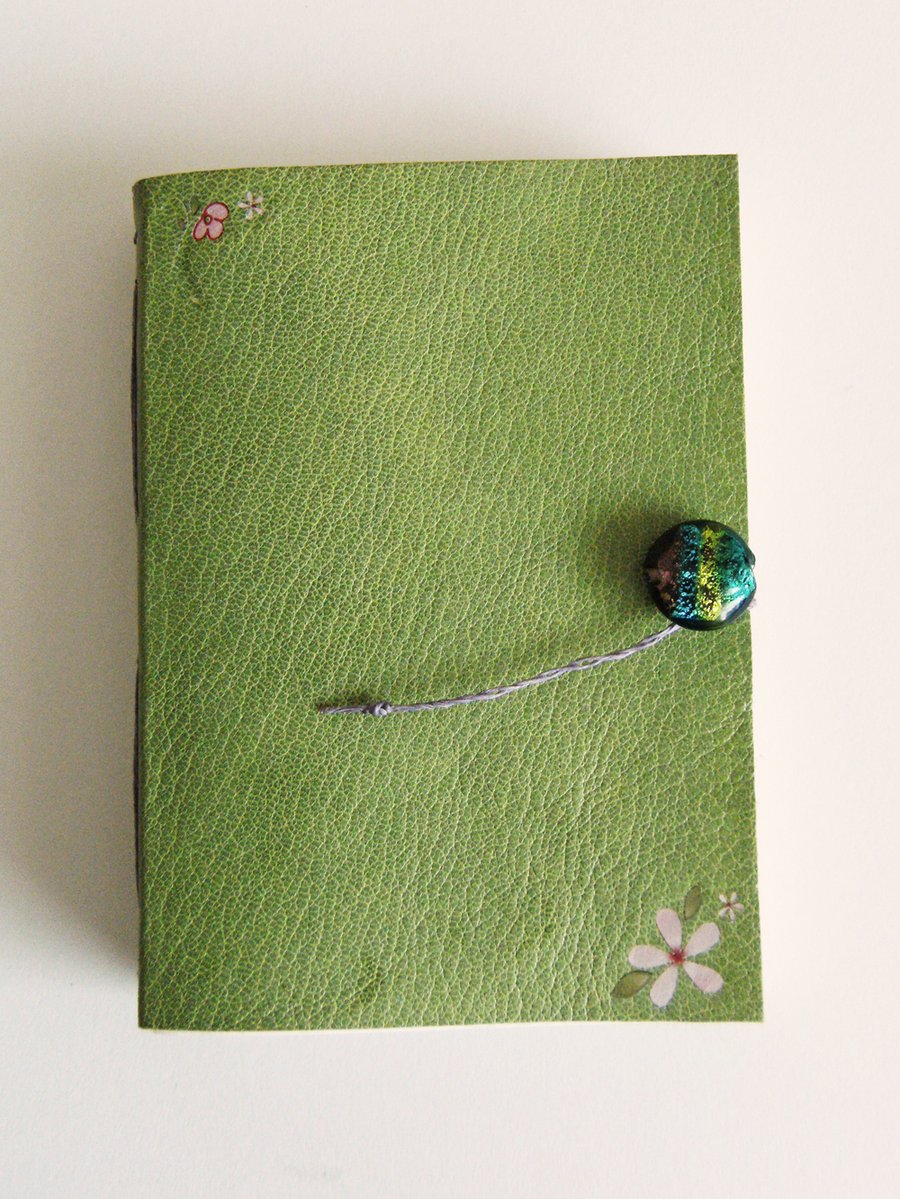 Spring Green Leather Notebook, Sketchbook - Folksy