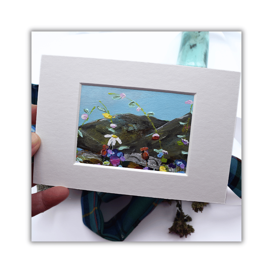 a small, mounted painting - wildflowers - acryl... - Folksy