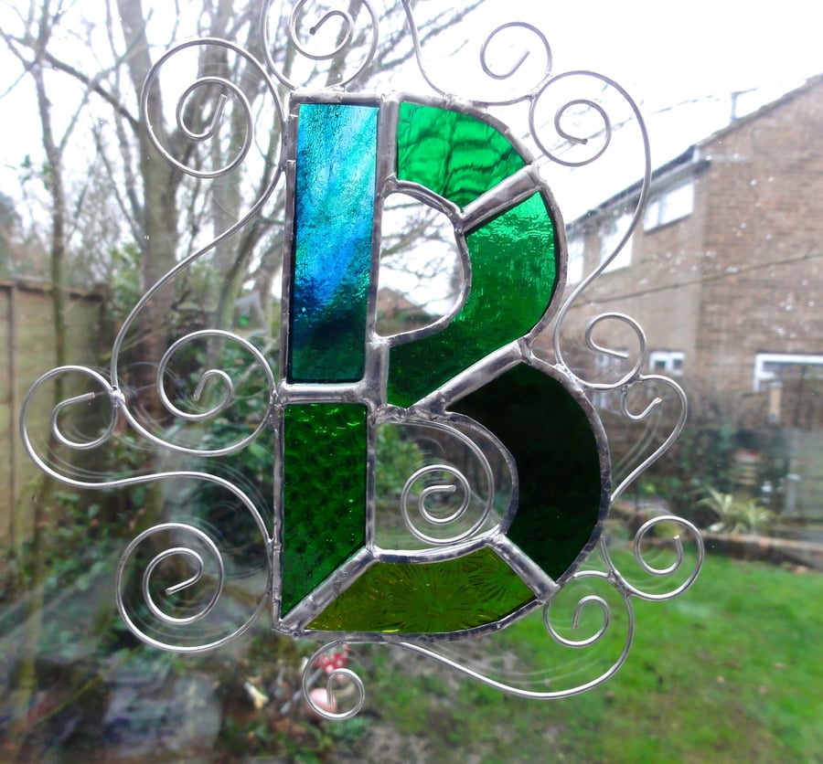 Stained Glass Letter B Suncatcher - Green - Folksy