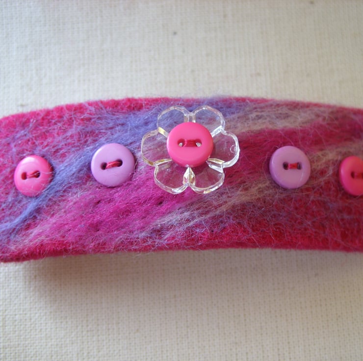 Felted Pink Flower Hair Slide - Folksy