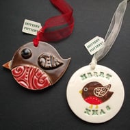 Ceramic robin Christmas decorations set of two - Folksy