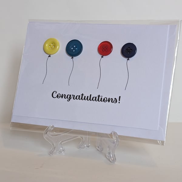 Congratulations button balloons greetings card - Folksy
