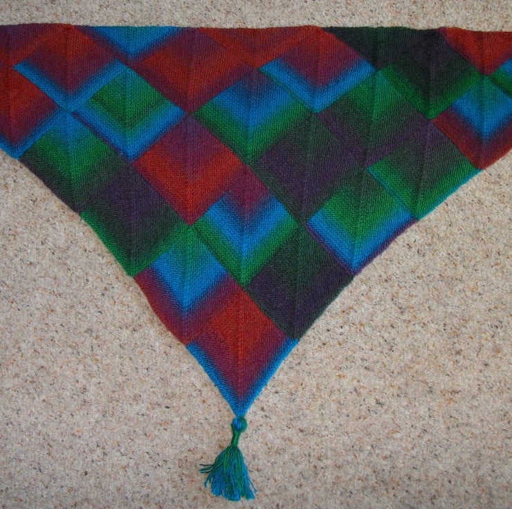 Hand Knit Triangular Shawl in Red, Green, Blue ... - Folksy