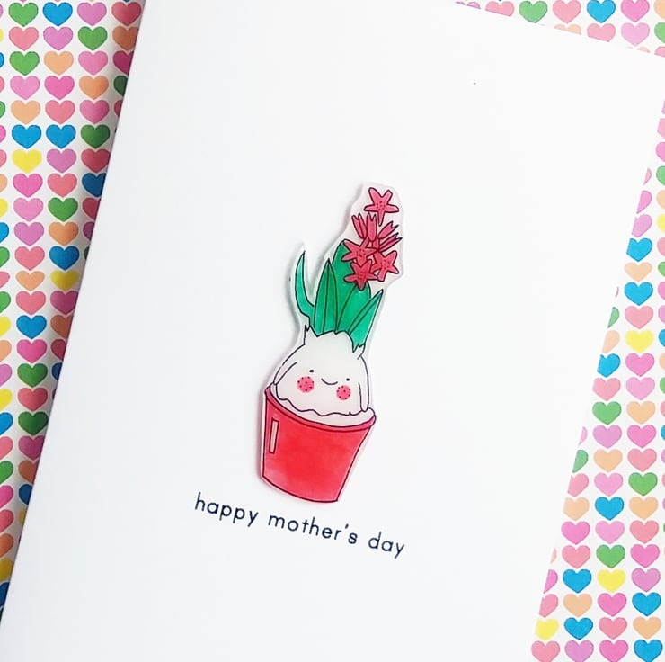 mother's day card - pink hyacinth plant - Folksy
