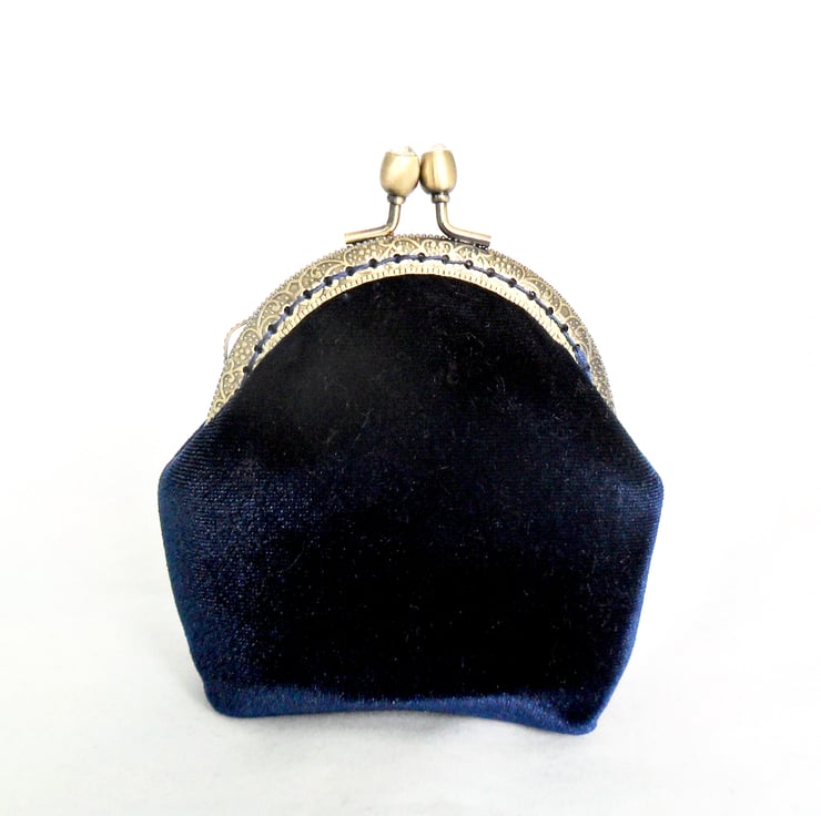 Coin purse in navy velvet - Folksy