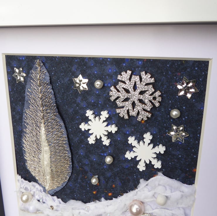 Night time Winter Snow Landscape Art Mixed Med... - Folksy