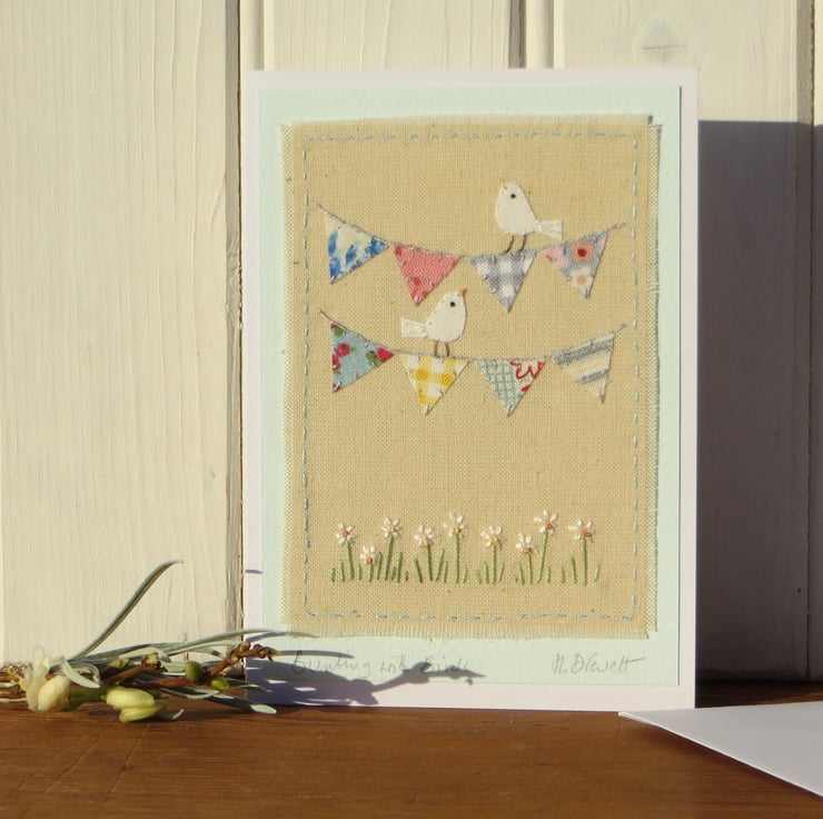 Hand-stitched mini bunting, little white doves,... - Folksy