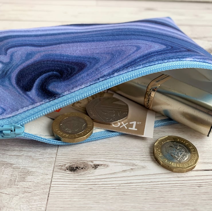 Large purse, coin purse with blue marbled pattern - Folksy