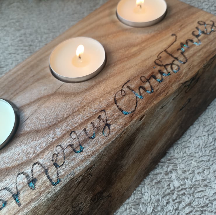 Merry Christmas wooden pyrography glitter frost... - Folksy