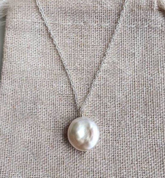 Simple coin pearl pendant necklace with recycle... - Folksy