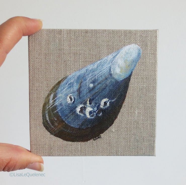 Mussel sea shell original miniature painting mi... - Folksy