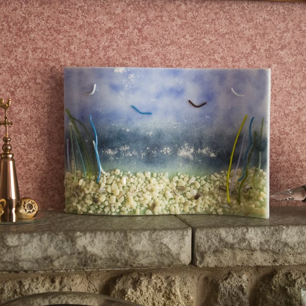 3D Wave Shaped Beach Scene in Fused Glass - 9229 - Folksy