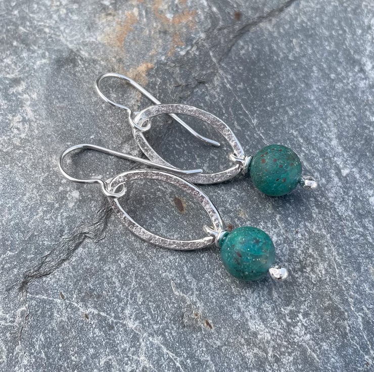 Sterling silver and chrysocolla dangly earrings - Folksy