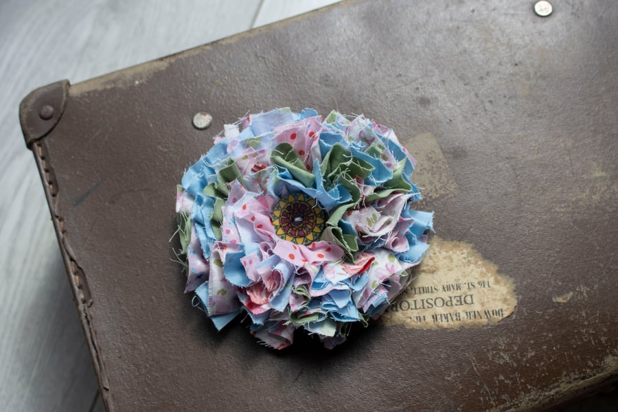 Handmade Rag Rug Flower Brooch - Upcycled Scrap... - Folksy