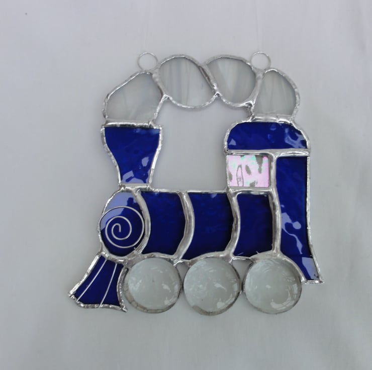 Stained Glass Train Suncatcher - Blue - Folksy