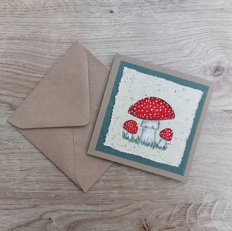 Hand Painted Toadstool Blank Greetings Card. Fl... - Folksy