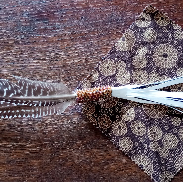 Prayer feathers - pair of hand-beaded bird feat... - Folksy