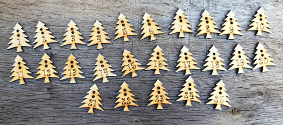 Wooden Advent Christmas Tree Number Buttons - Folksy