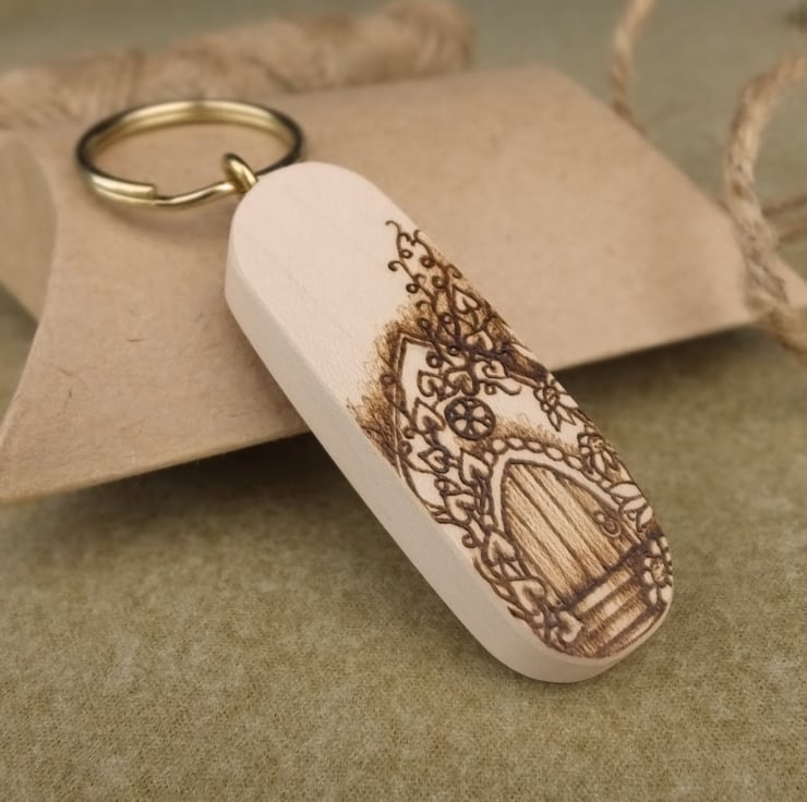 Fairy door pyrography mini keyring. Elvish arch... - Folksy