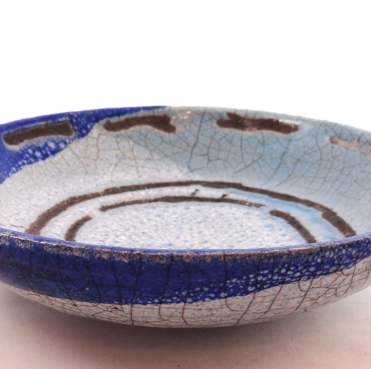 Blue raku dish - handmade pottery - Folksy