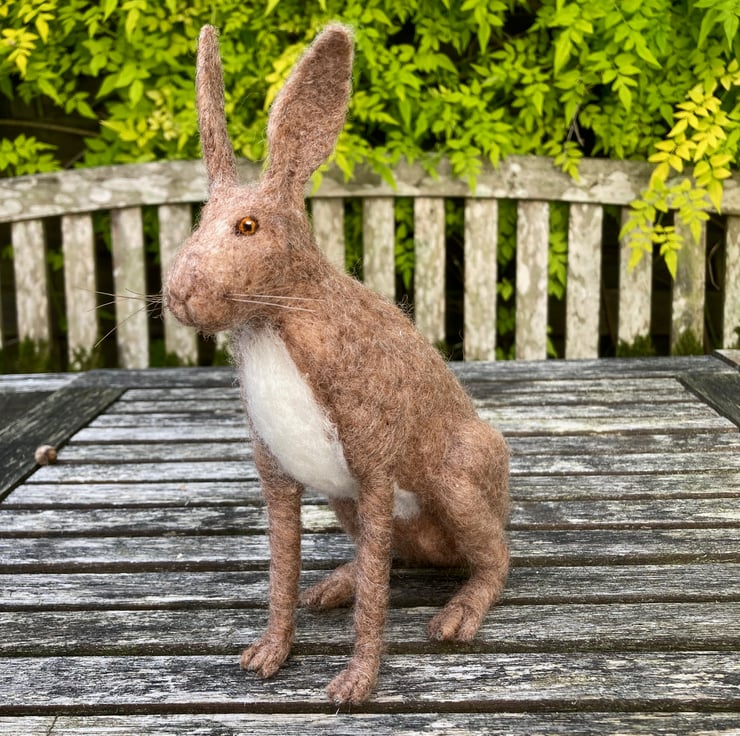Woollen sculpture, needle felted brown hare - Folksy