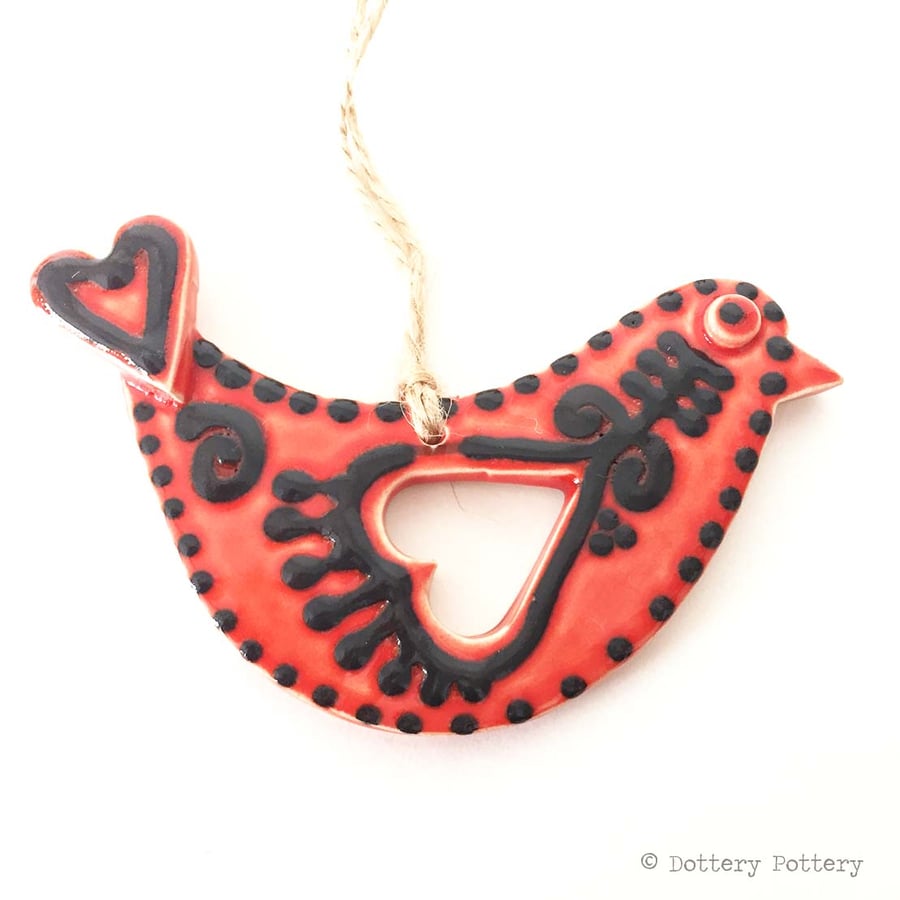 Ceramic folk art bird decoration Pottery bird - Folksy