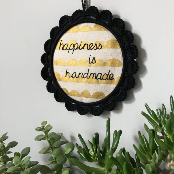 Happiness is Handmade Wall Decoration Hoop Art - Folksy