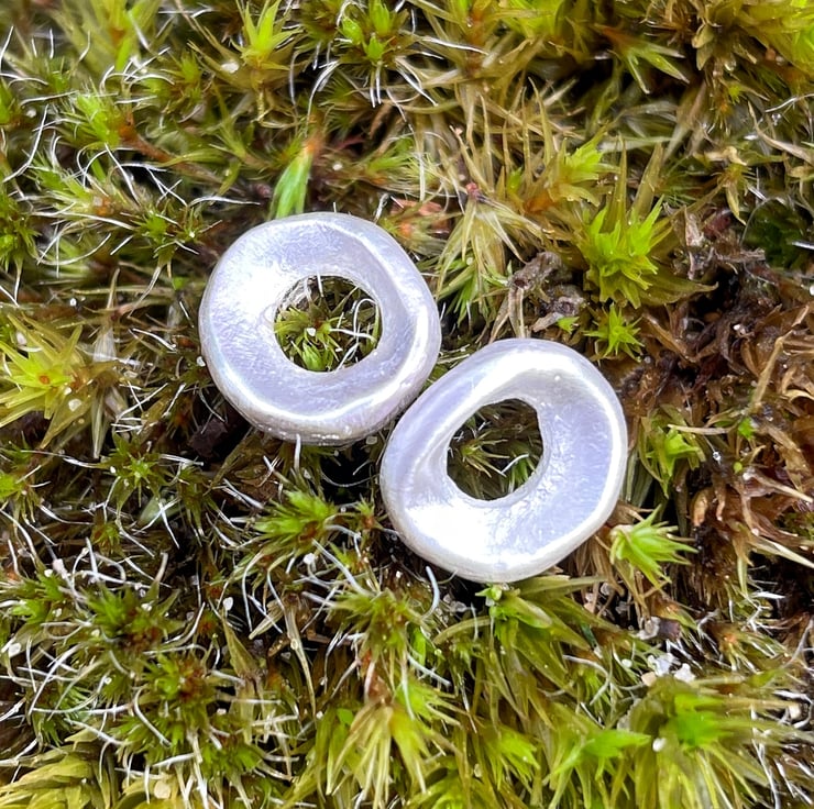 Little frosted silver hag stone stud earrings - Folksy