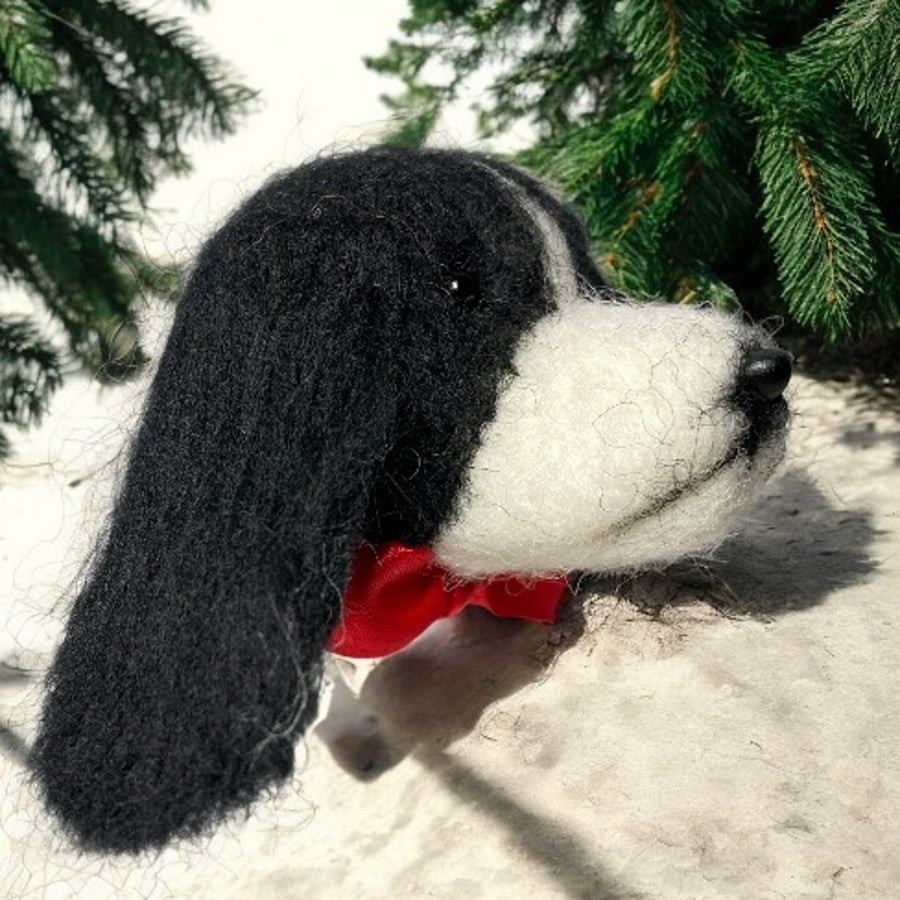 Needle felted dog bauble - black and white spri... - Folksy