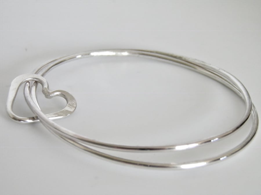 Sterling Silver Handcrafted Love Heart Bangle - Folksy
